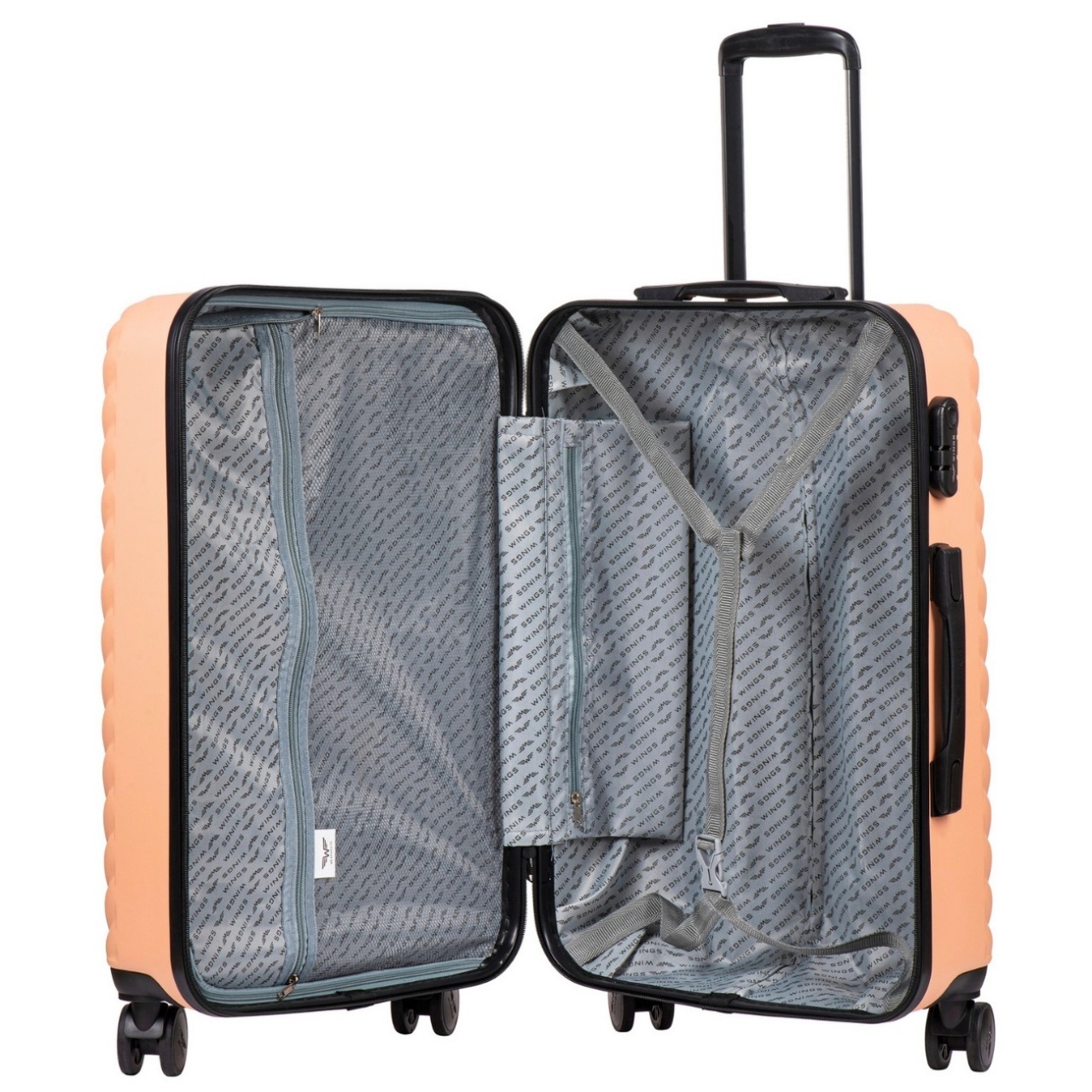 Set trolere 3 piese Wings Swan, ABS, 4 roti, cifru, roz deschis