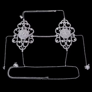 Set lenjerie sexy tip body chain din sutien si slip cu cristale ...