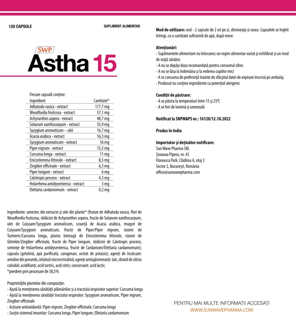 Astha 15, 120 capsule, Sun Wave Pharma