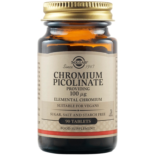 Picolinat de crom 100 mcg, 90 tablete, Solgar Chromium Picolinate 100µg ...