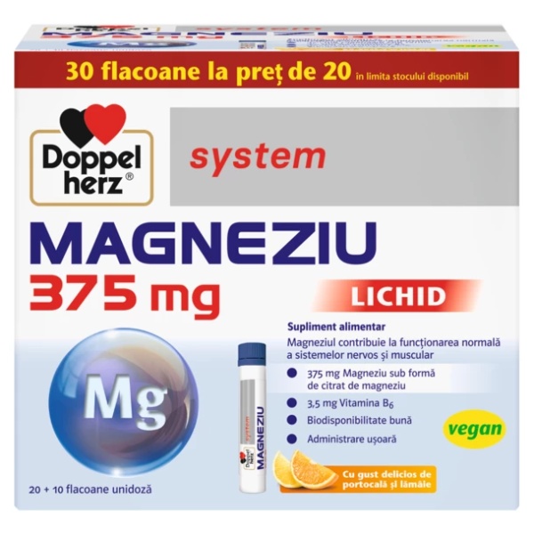 Magneziu lichid System, 375 mg, 30 flacoane, Doppelherz