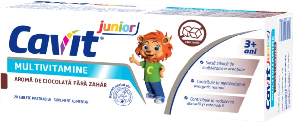 Cavit junior multivitamine cu aroma de ciocolata, 20 tablete ...