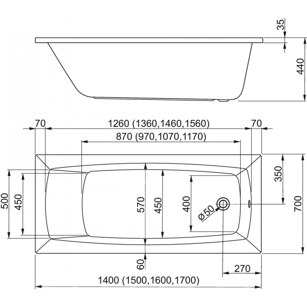 Aquaform, Arcline, cada pentru inzidire, 170x70 cm la pretul de 760.57 ...