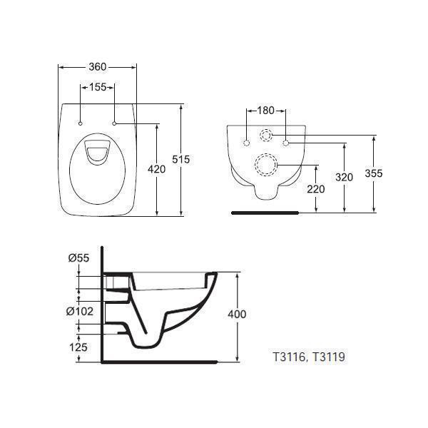 SET Ideal Standard, Cantica, vas wc suspendat + capac din duroplast cu ...
