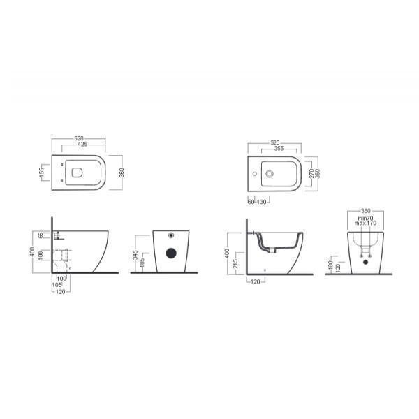 Vas WC Hatria, Bianca, stativ, lipit de perete, 36 x 52 cm, alb la ...
