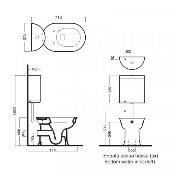 Vas WC stativ, Hatria, Dolcevita, cu iesire orizontala, alb la pretul ...
