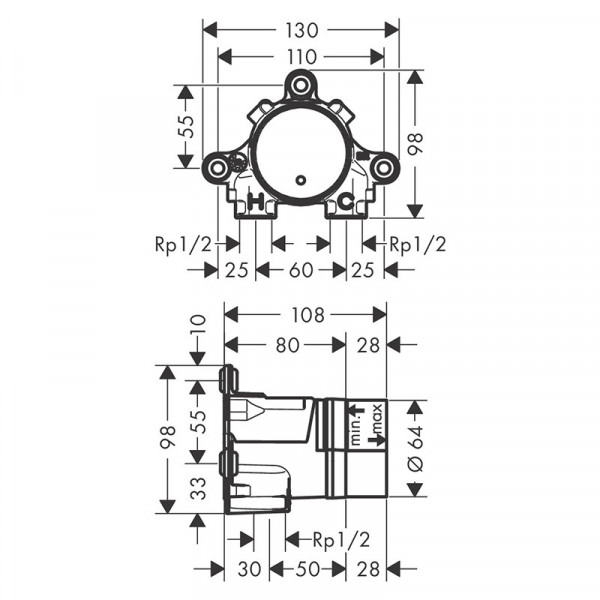 Corp încastrat, Hansgrohe, Axor, pentru bateriile de lavoar cu montaj ...