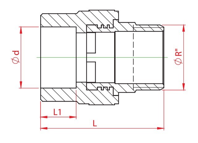 Mufa teava PPR alb, Ø63 - 2 E, filet exterior, PN25
