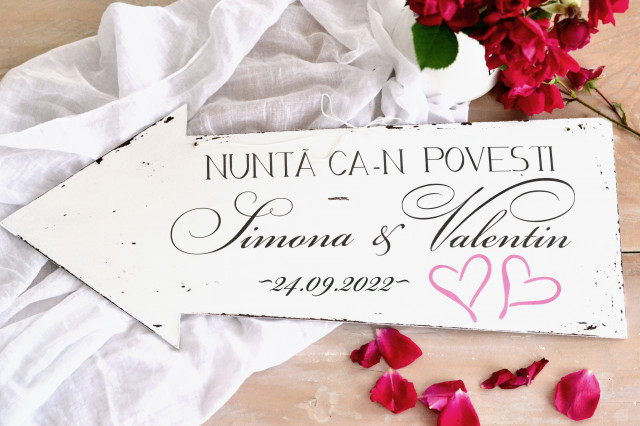 Semn sageata nunta ''Nunta ca-n povesti'', cu inimioare roz ...