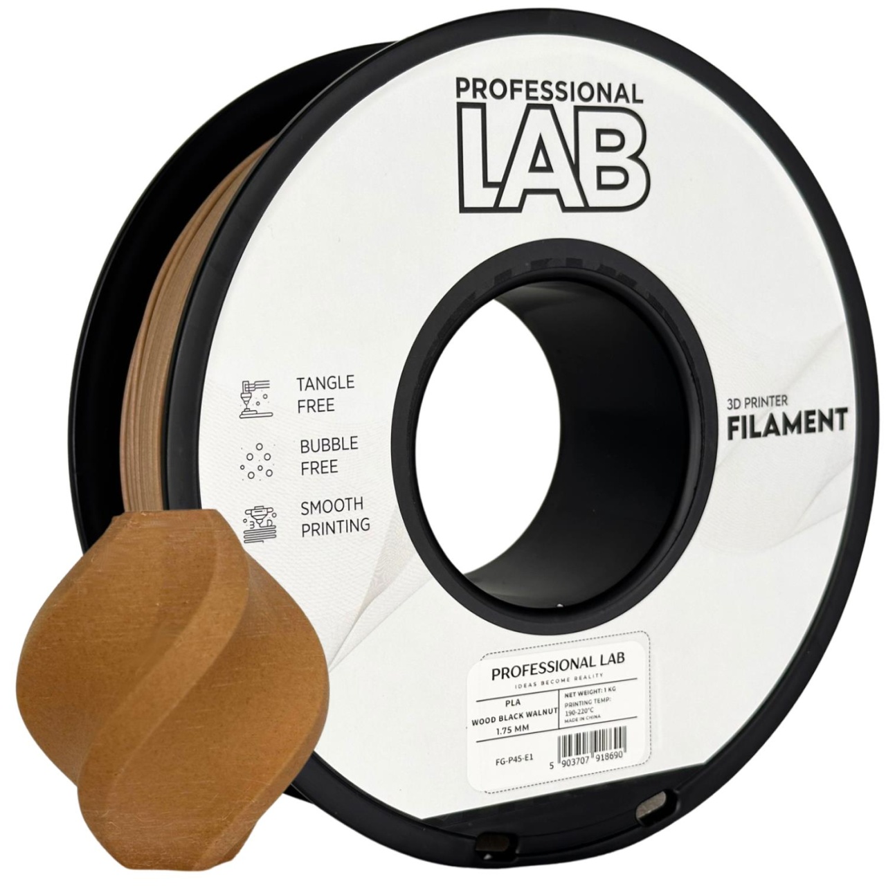 Filament Profesional LAB PLA Lemn Nuc Negru ( Wood Walnut) 1.75 mm 1 kg