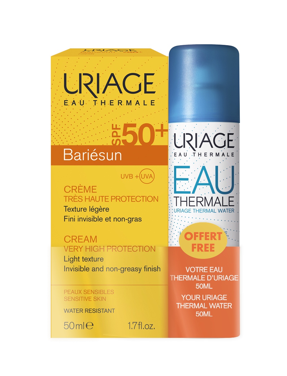 Crema de protectie solara cu SPF 50+ Bariesun, 50 ml + Apa termala, 50 ml, Uriage