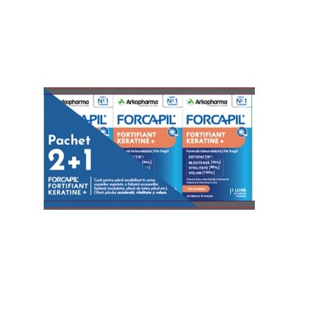 Pachet Forcapil Fortifiant Keratine, 60 capsule vegetale, 2+1, Arkopharma