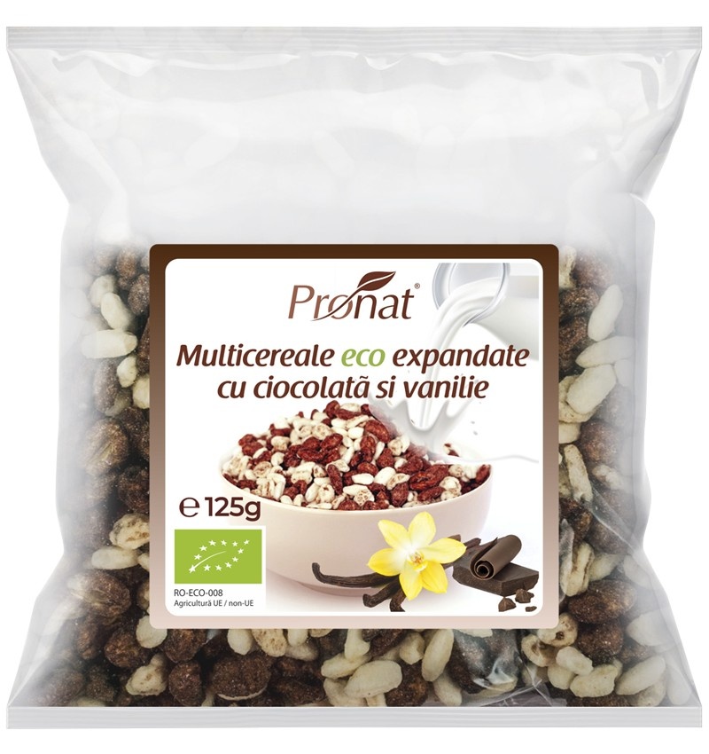 Pufarine multicereale cu ciocolata si vanilie eco, 125g, Pronat