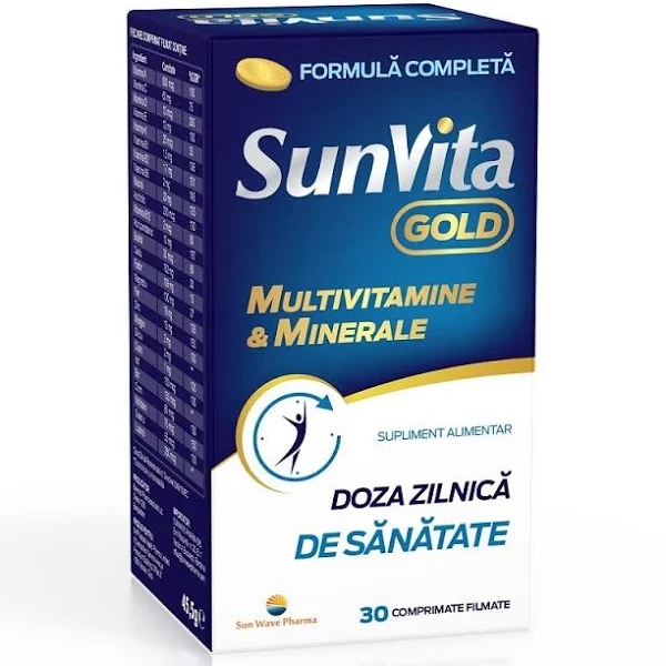 SunVita Gold multivitamine si minerale, 30 comprimate filmate, Sun Wave
