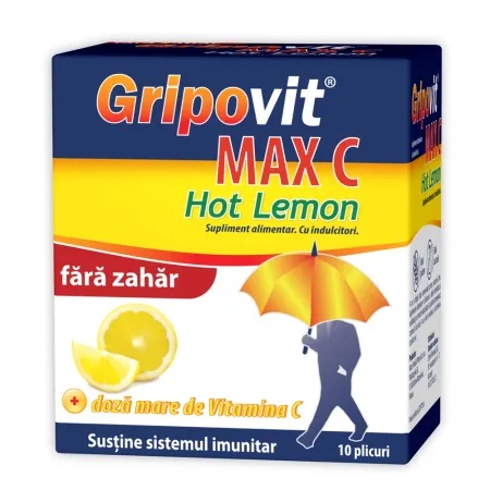 Zdrovit Gripovit Max C Hot Lemon fara zahar, 10pl