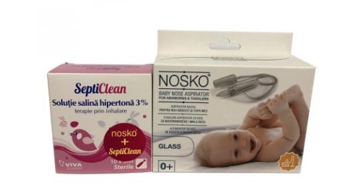Aspirator nazal, Nosko Glass + Solutie salina 3% SeptiClean