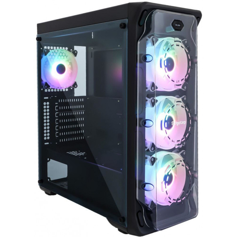Carcasa Gaming Segotep LUX II Black RGB, Panou transparent